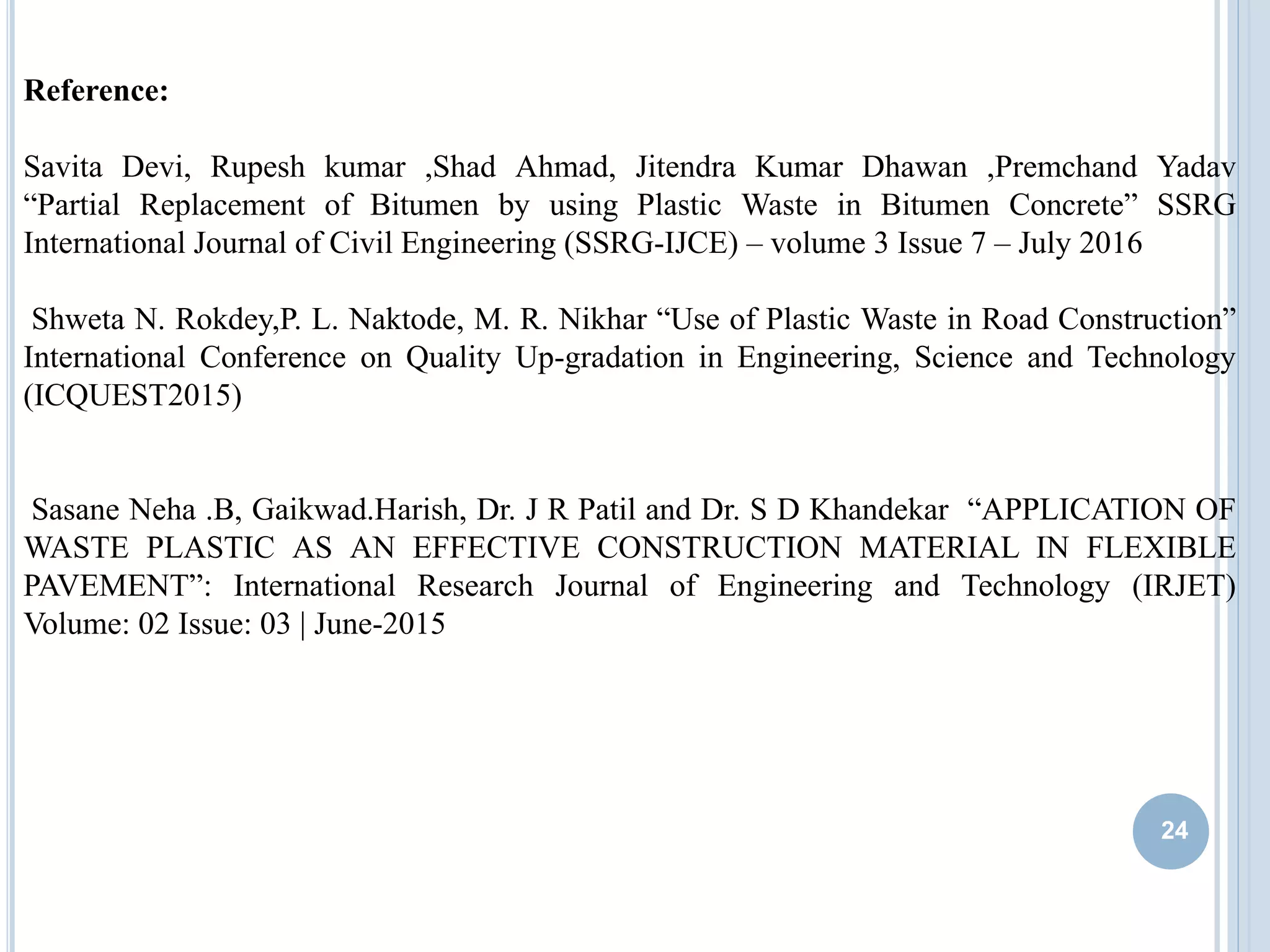 Use of waste plastic in road construction | PPTX