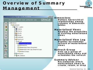 Use Oracle 9i Summary Advisor To Better Manage Your Data Warehouse | PPT | Databases | Computer ...