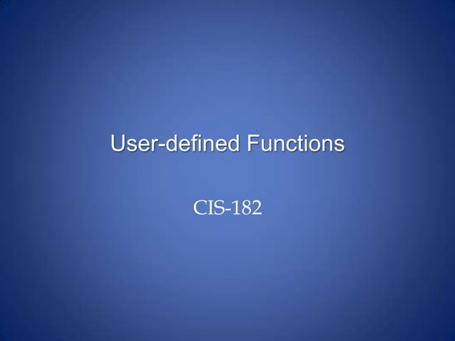 User Defined Functions Ppt