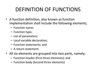 User defined functions in C programmig | PPT