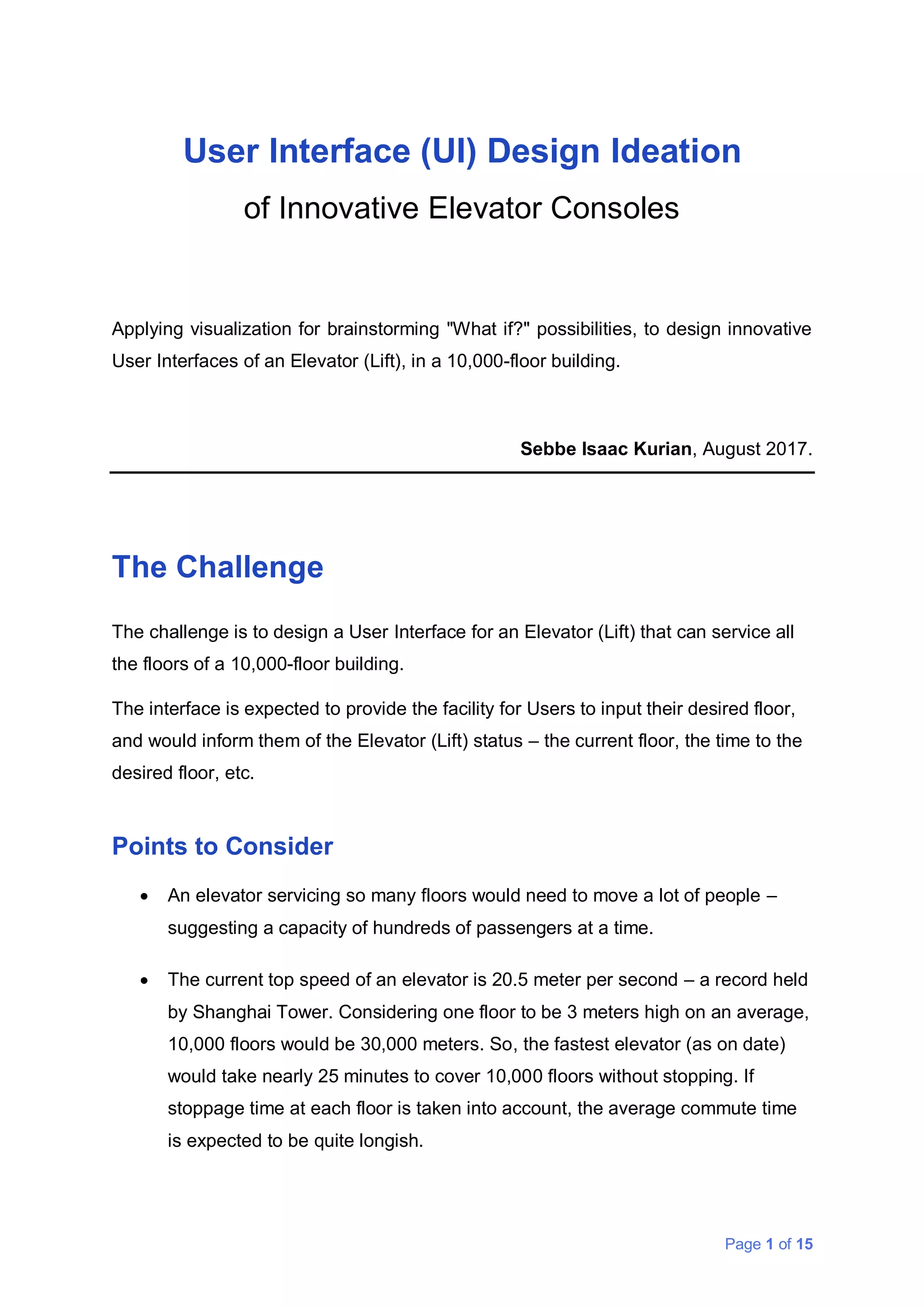 User Interface (UI) Design Ideation of Innovative Elevator Consoles | PDF