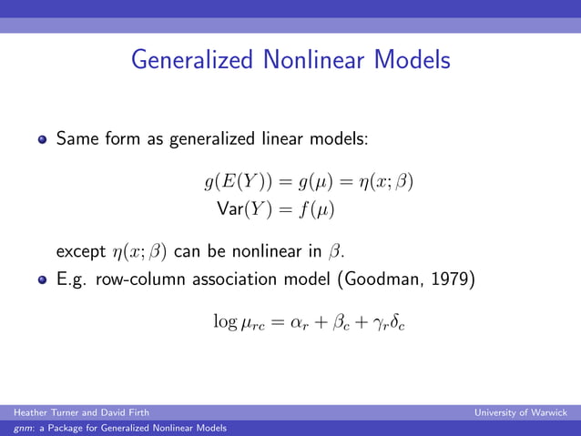 gnm: a Package for Generalized Nonlinear Models | PPT