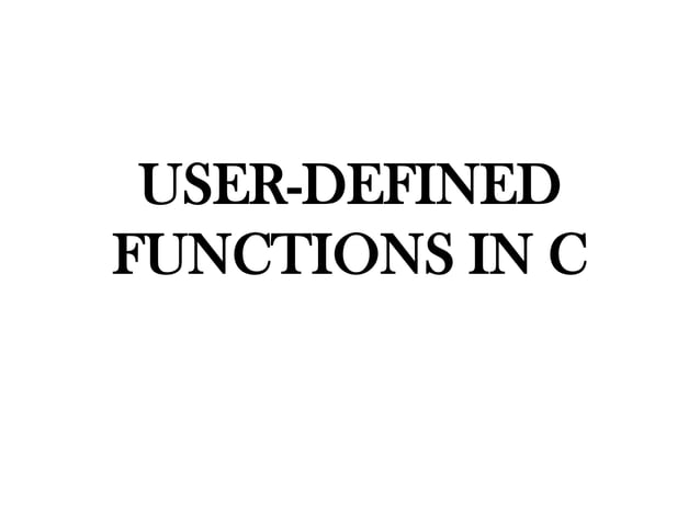 User Defined Functions In C Pdf