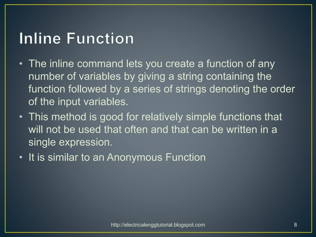 Anonymous and Inline Functions in MATLAB | PPT