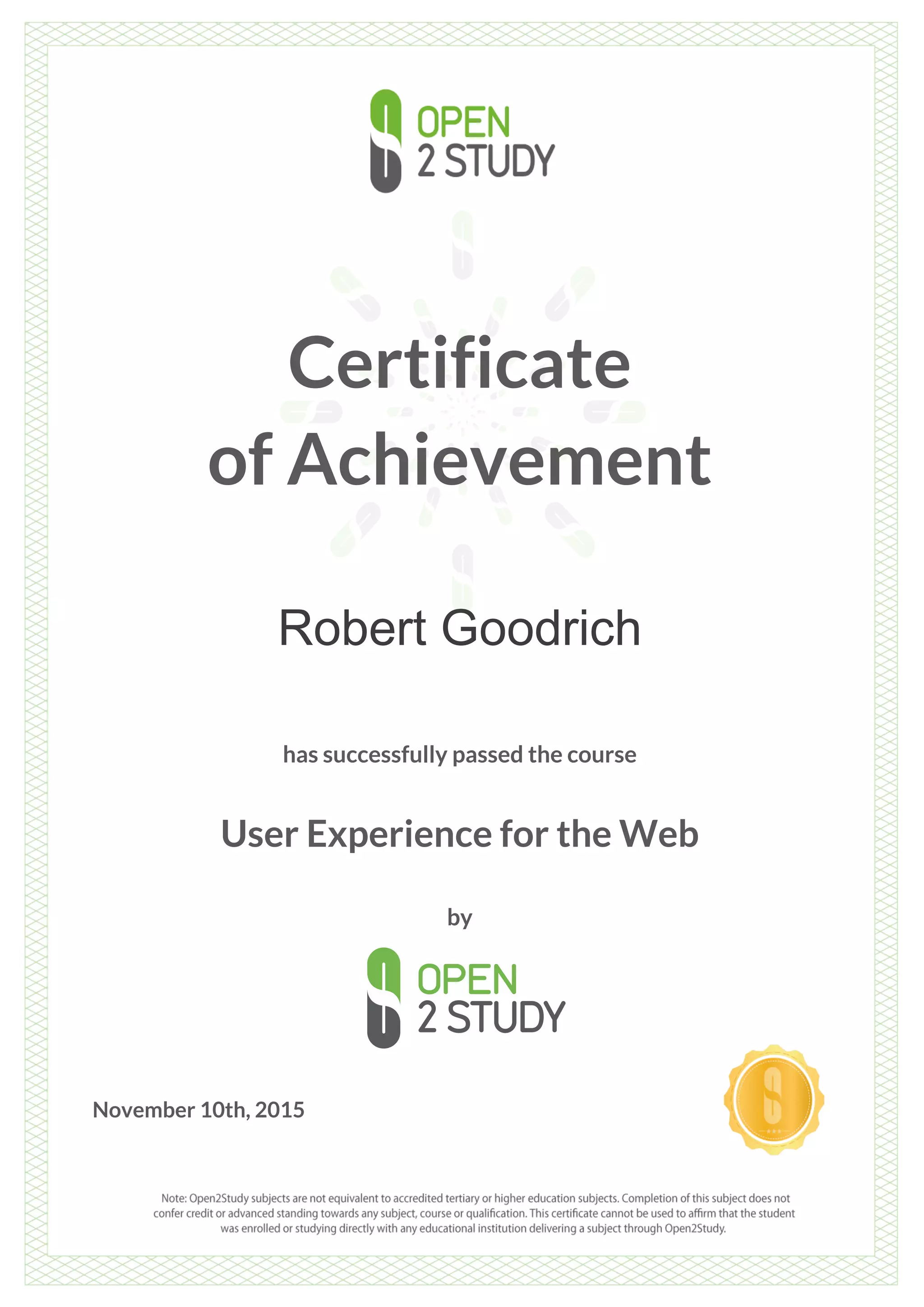 User experience for the Web Certificate of Achievement | PDF