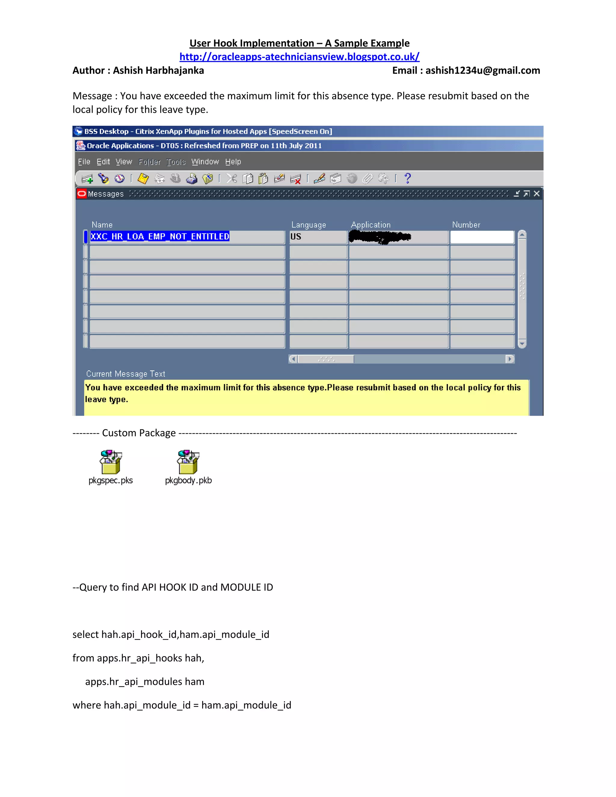 User hook implemantation sample example | PDF