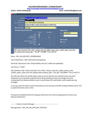 User hook implemantation sample example | PDF