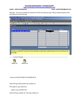 User hook implemantation sample example | PDF