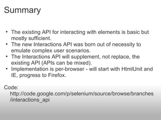 Selenium 2 User Interactions API | PPT