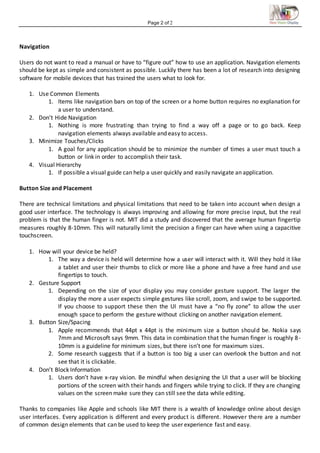 User interface design for touch screen displays | DOCX