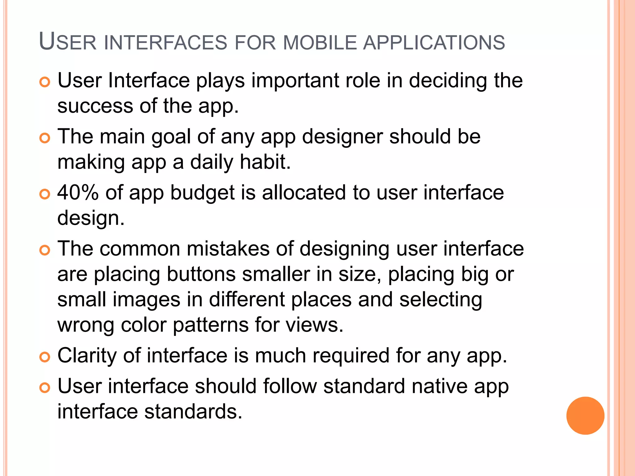 User interfaces for mobile applications | PPTX