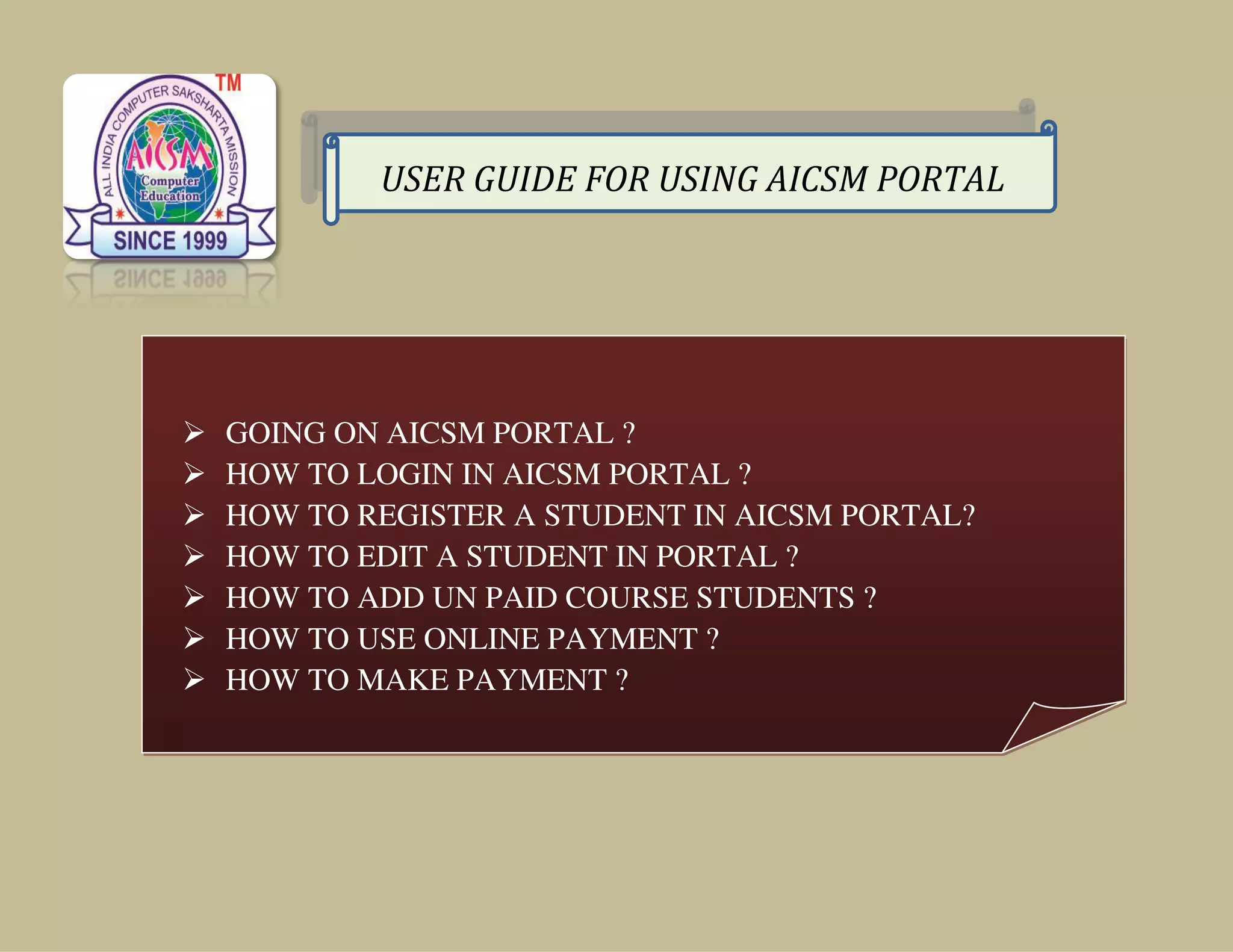 USER MANUAL For All India Computer Saksharta Mission | PPT