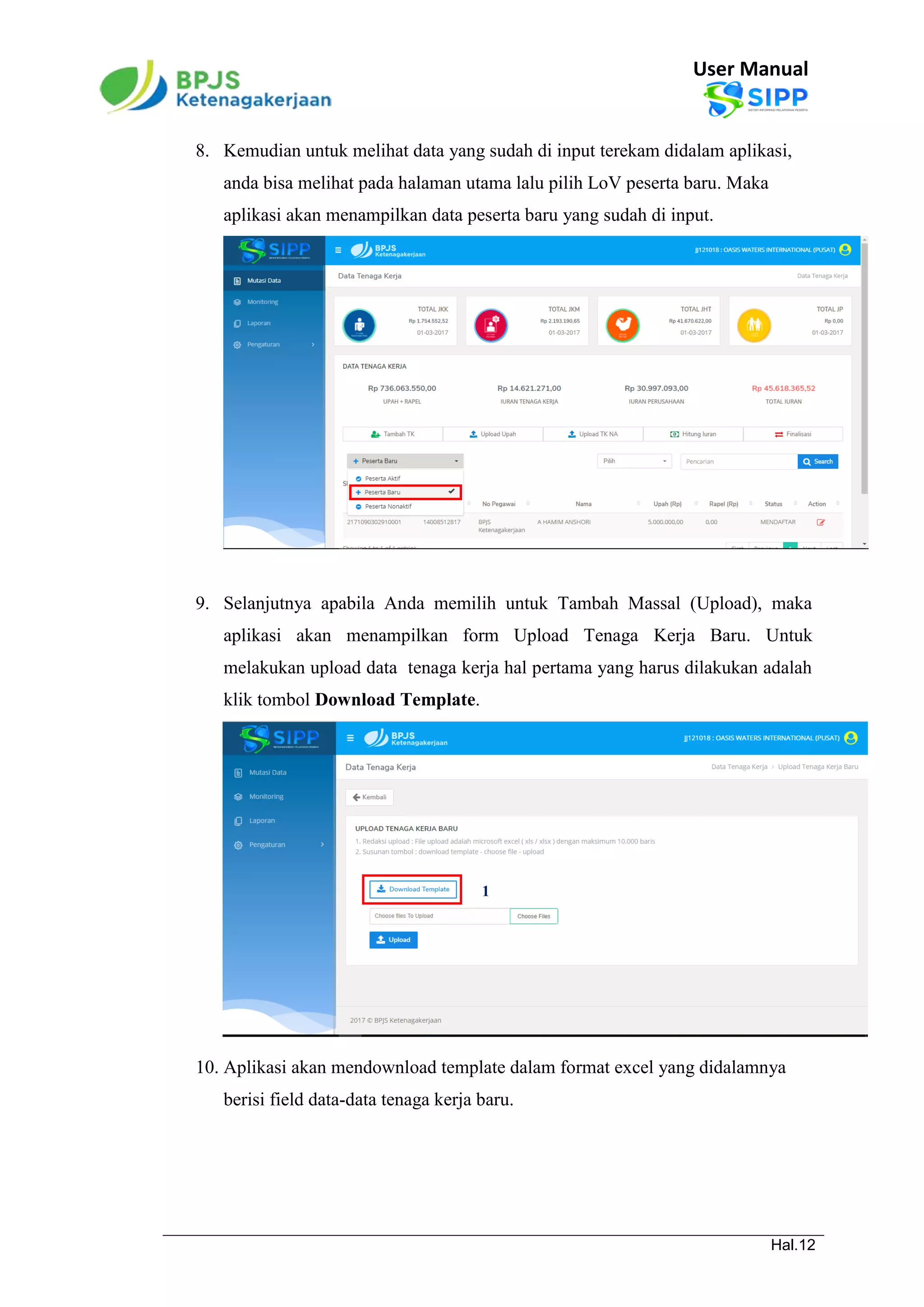 User Manual New SIPP v1 BPJS Ketenagakerjaan | PDF