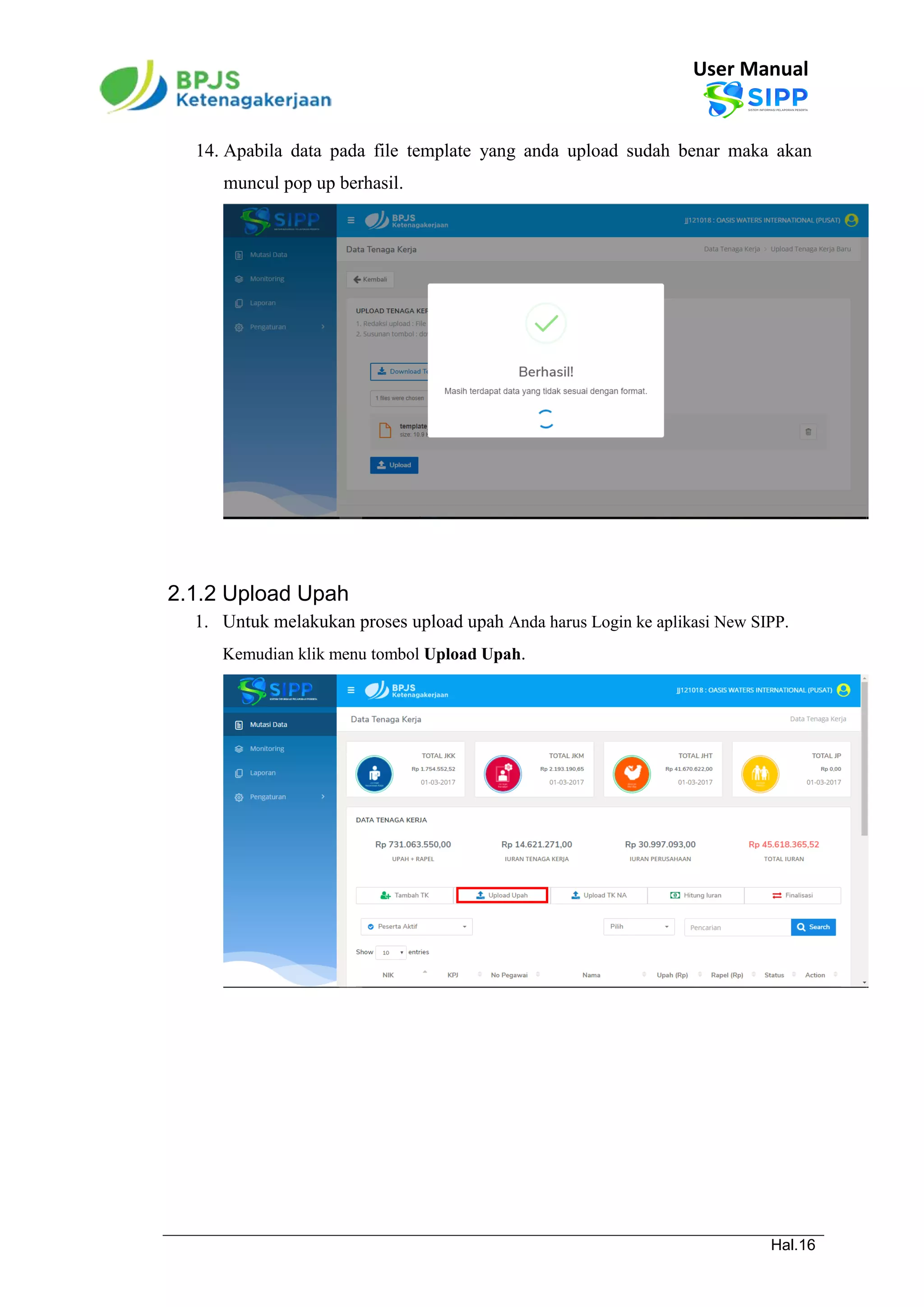 User Manual New SIPP v1 BPJS Ketenagakerjaan | PDF