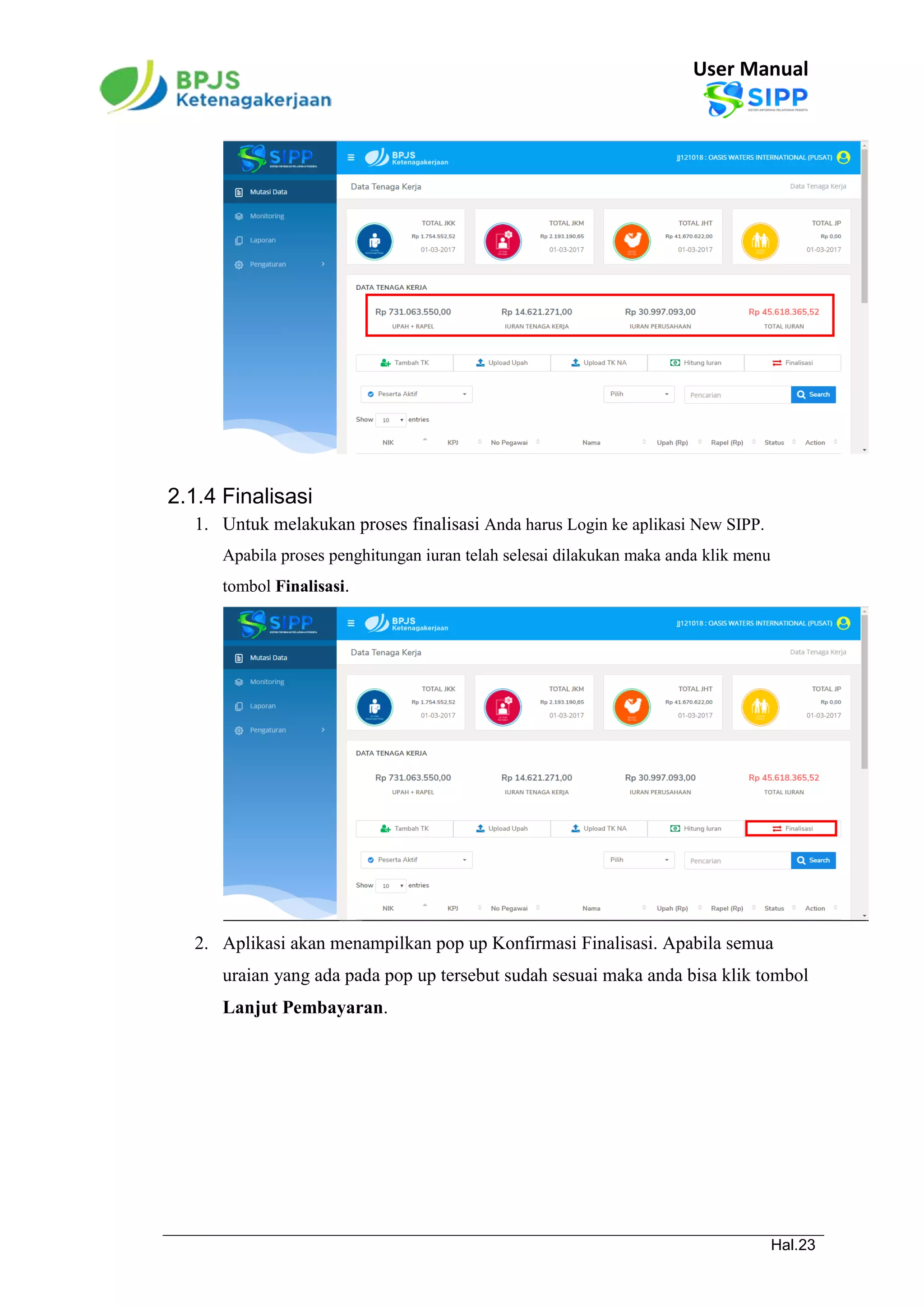 User Manual New SIPP v1 BPJS Ketenagakerjaan | PDF