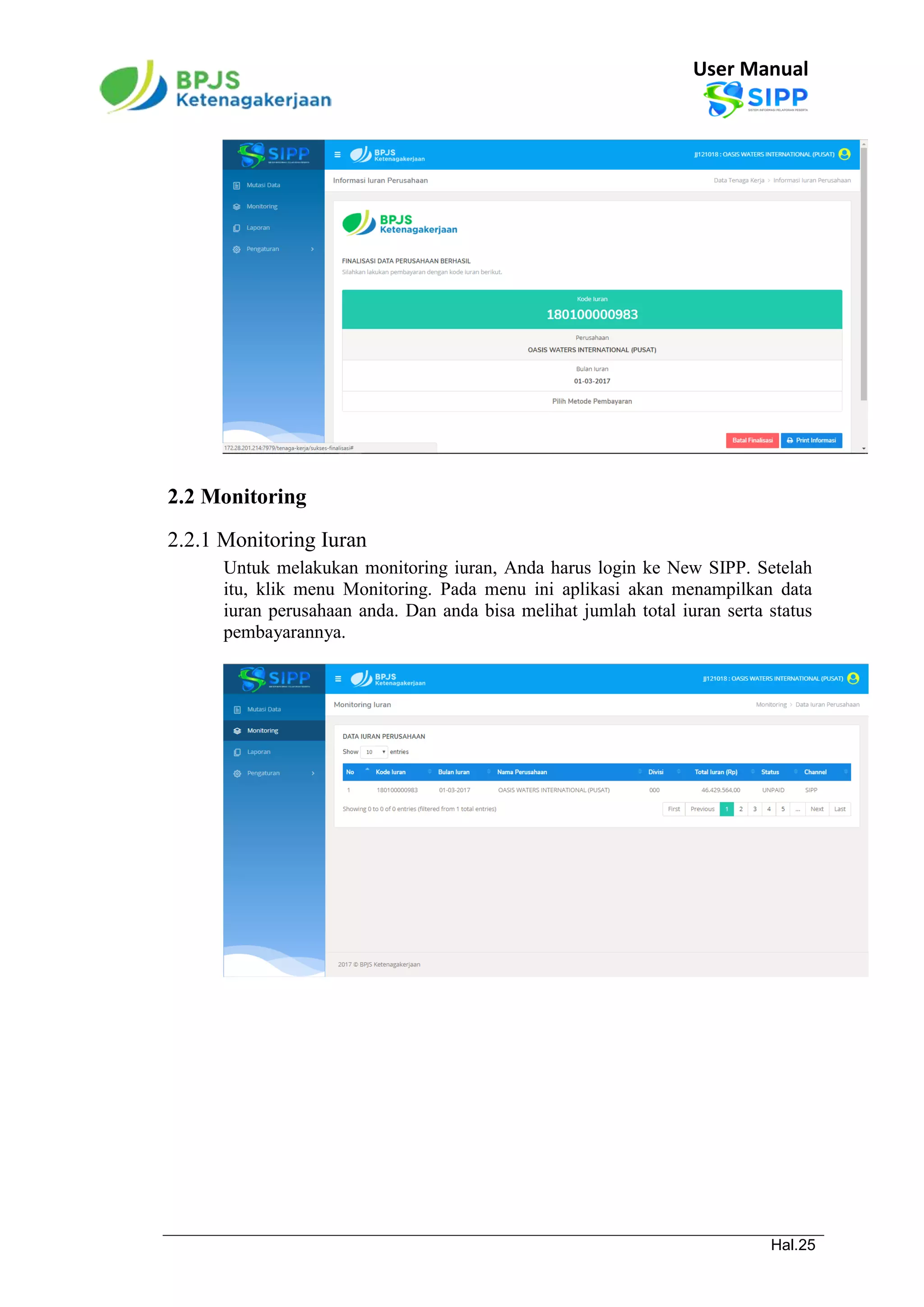 User Manual New SIPP v1 BPJS Ketenagakerjaan | PDF