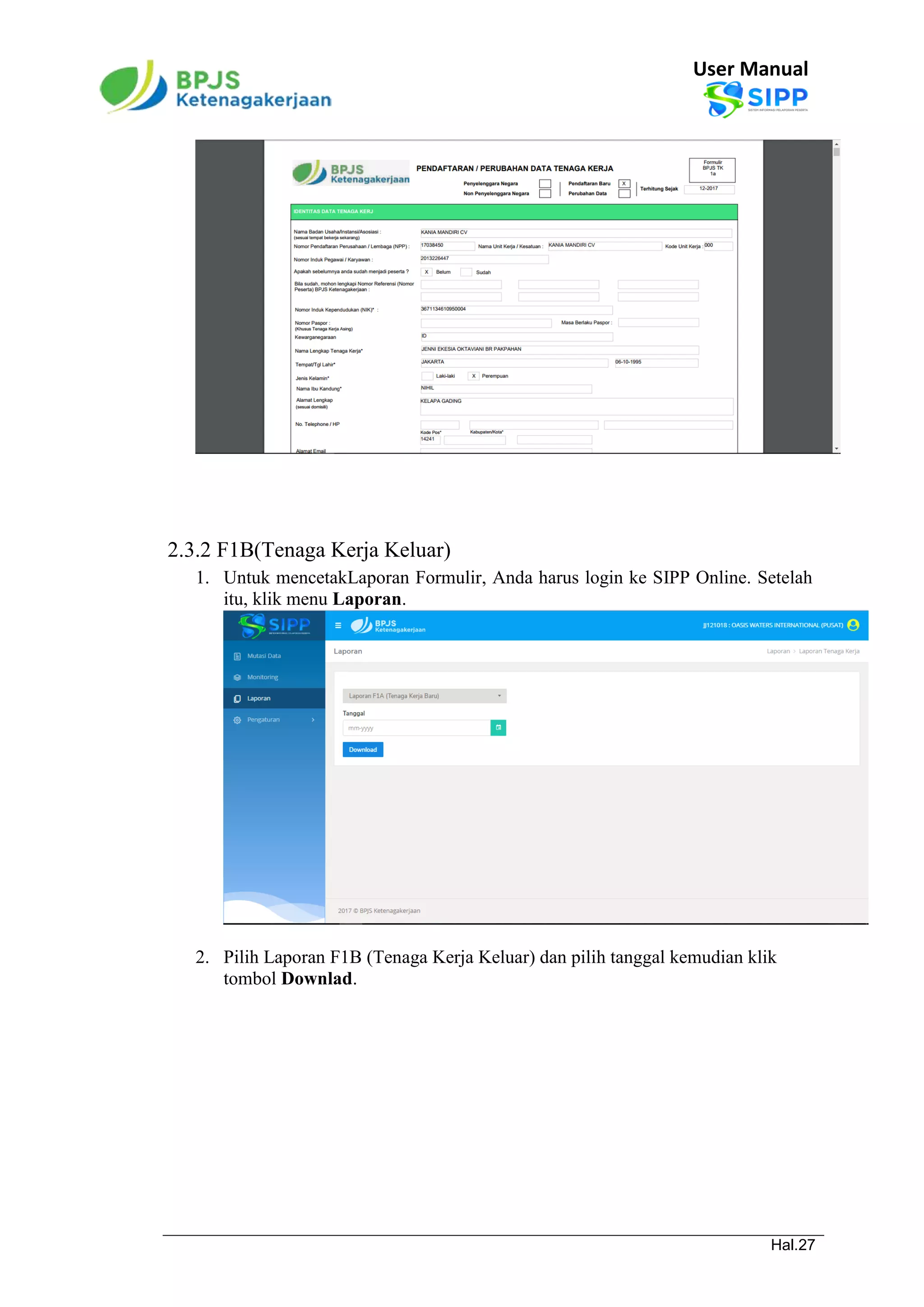 User Manual New SIPP v1 BPJS Ketenagakerjaan | PDF