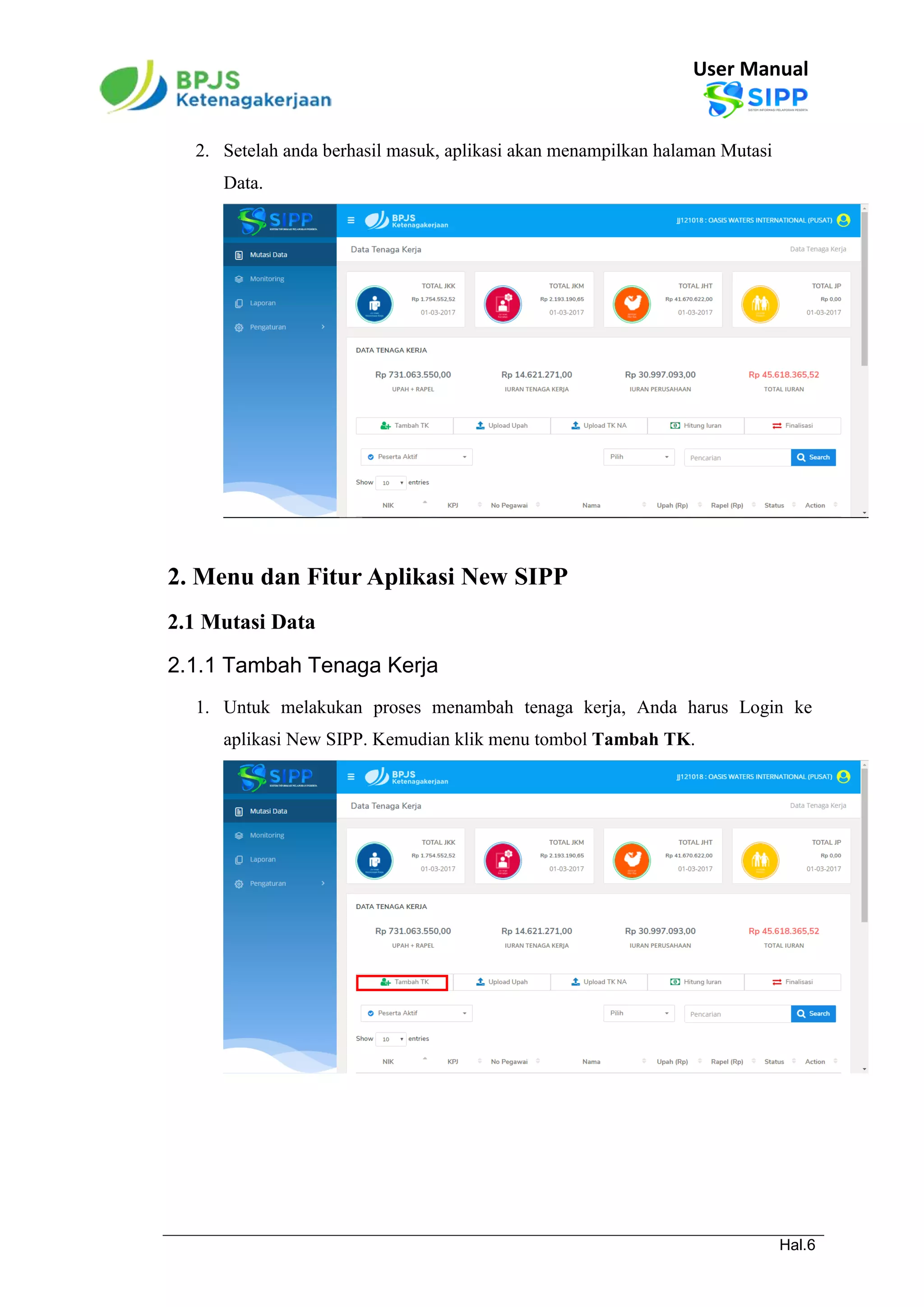 User Manual New SIPP v1 BPJS Ketenagakerjaan | PDF