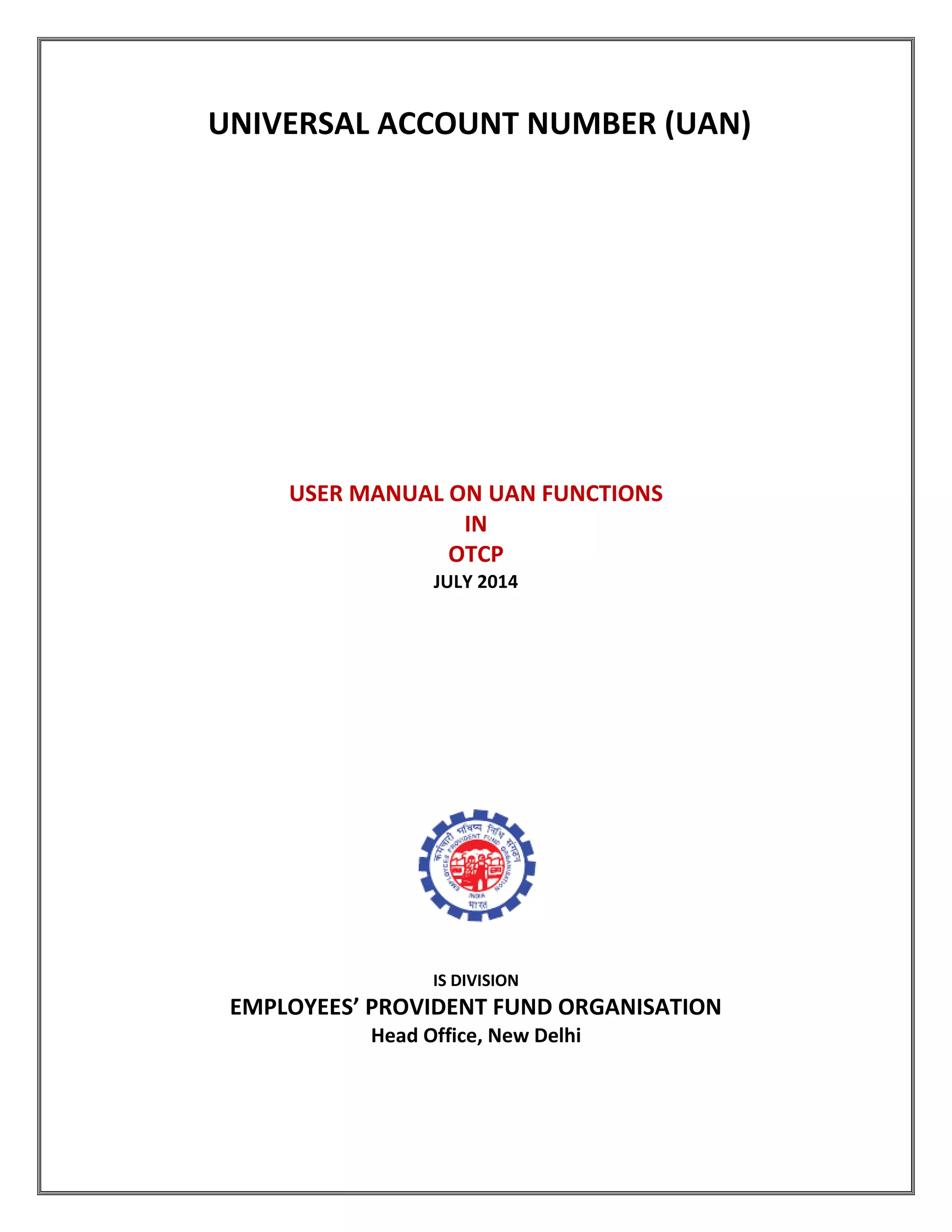 UNIVERSAL ACCOUNT NUMBER (UAN) Manual | PDF