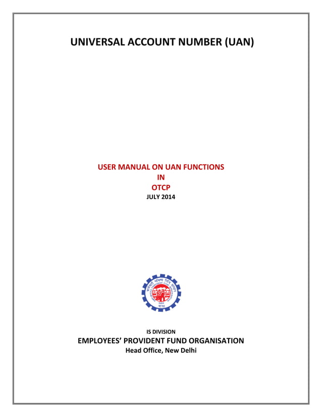 UNIVERSAL ACCOUNT NUMBER (UAN) Manual | PDF