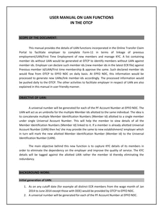 UNIVERSAL ACCOUNT NUMBER (UAN) Manual | PDF