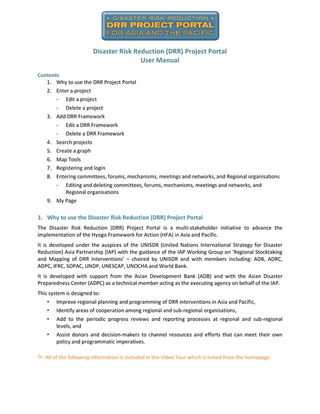 User Manual for DRR Project Portal | PDF