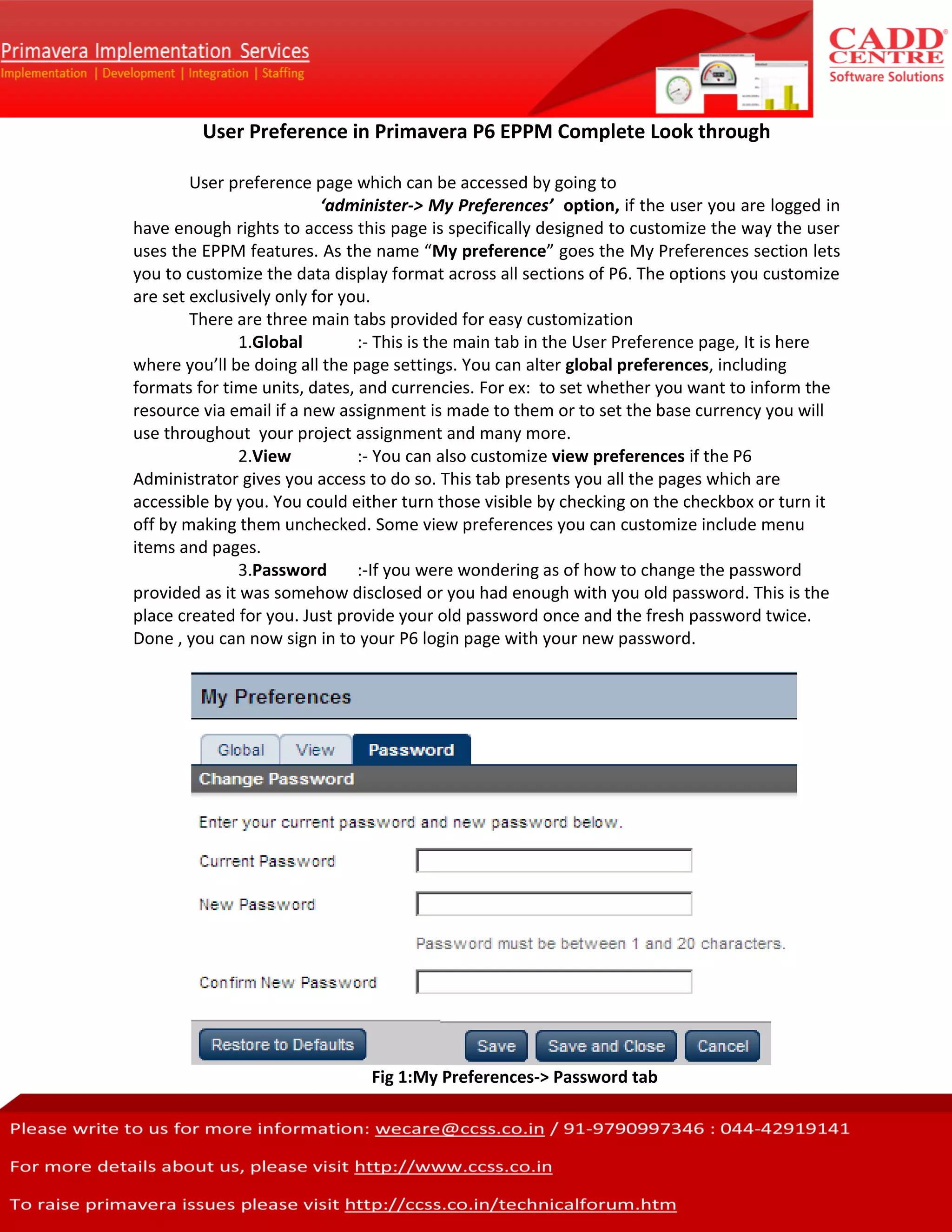 User preference Option in Oracle Primavera EPPM P6 | PDF