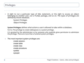 User, roles and privileges | PPTX
