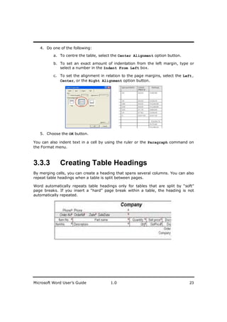 Users Guide To Microsoft Word Tables | PDF | Desktop Publishing ...