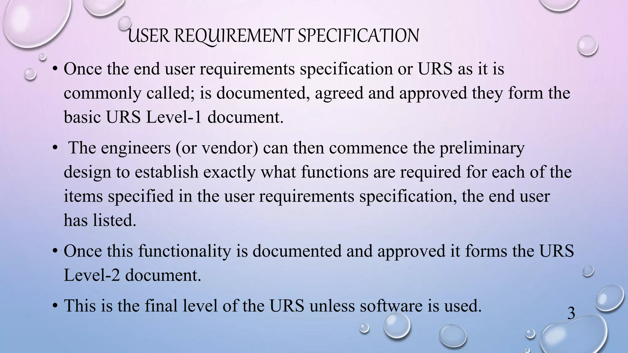 User specification requirements (urs) rash | PPTX