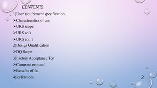 User specification requirements (urs) rash | PPTX