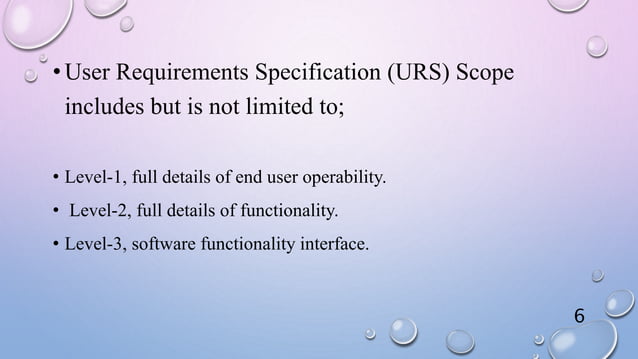 User specification requirements (urs) rash | PPTX