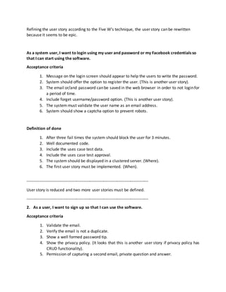 User stories through Five W's technique | DOCX