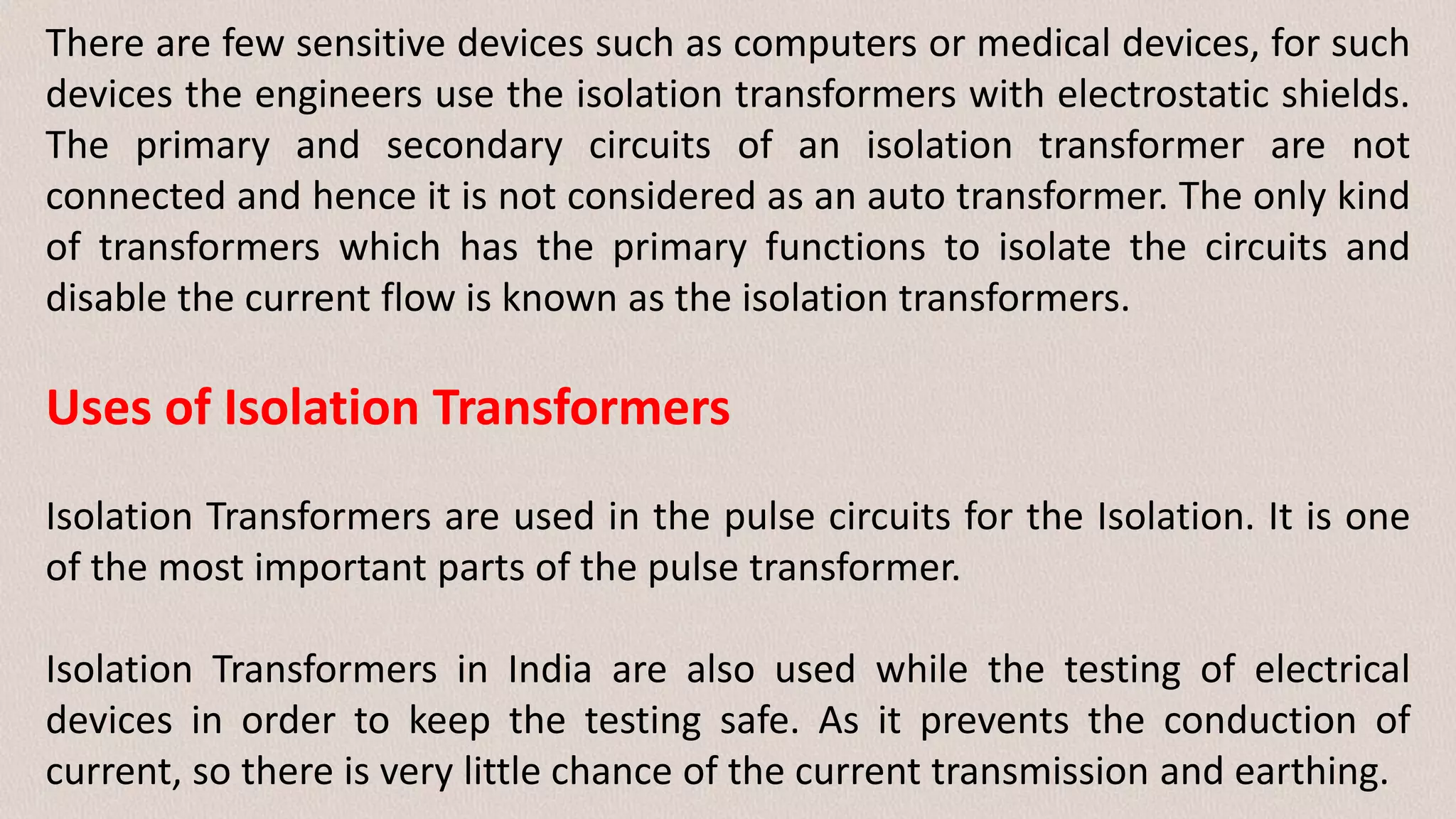 Uses and Benefits of Isolation Transformer | PPTX