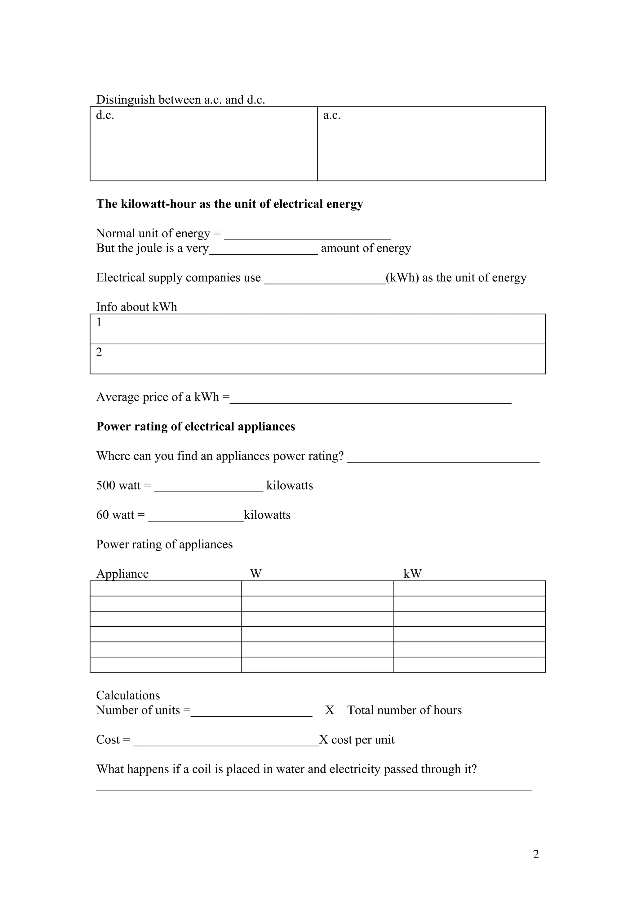 Uses and effects of electricity worksheet | PDF