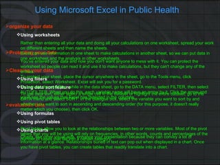 Uses & applications of microsoft excel in vph research | PPT