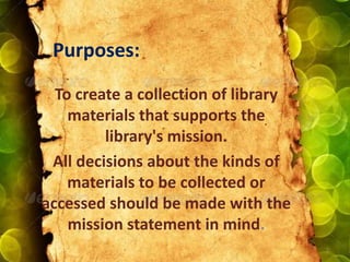 Uses of a collection development policy | PPT