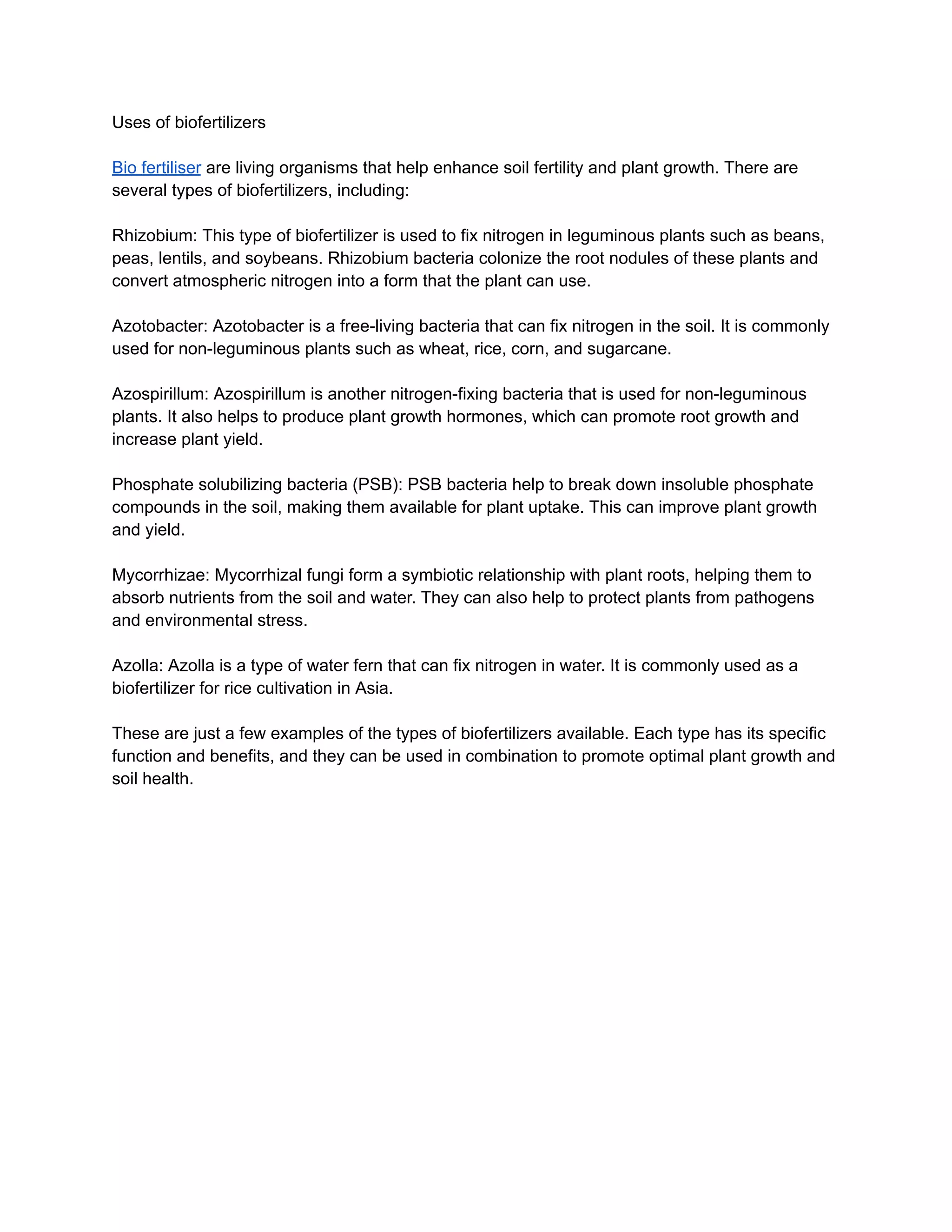 uses of biofertilizers | PDF