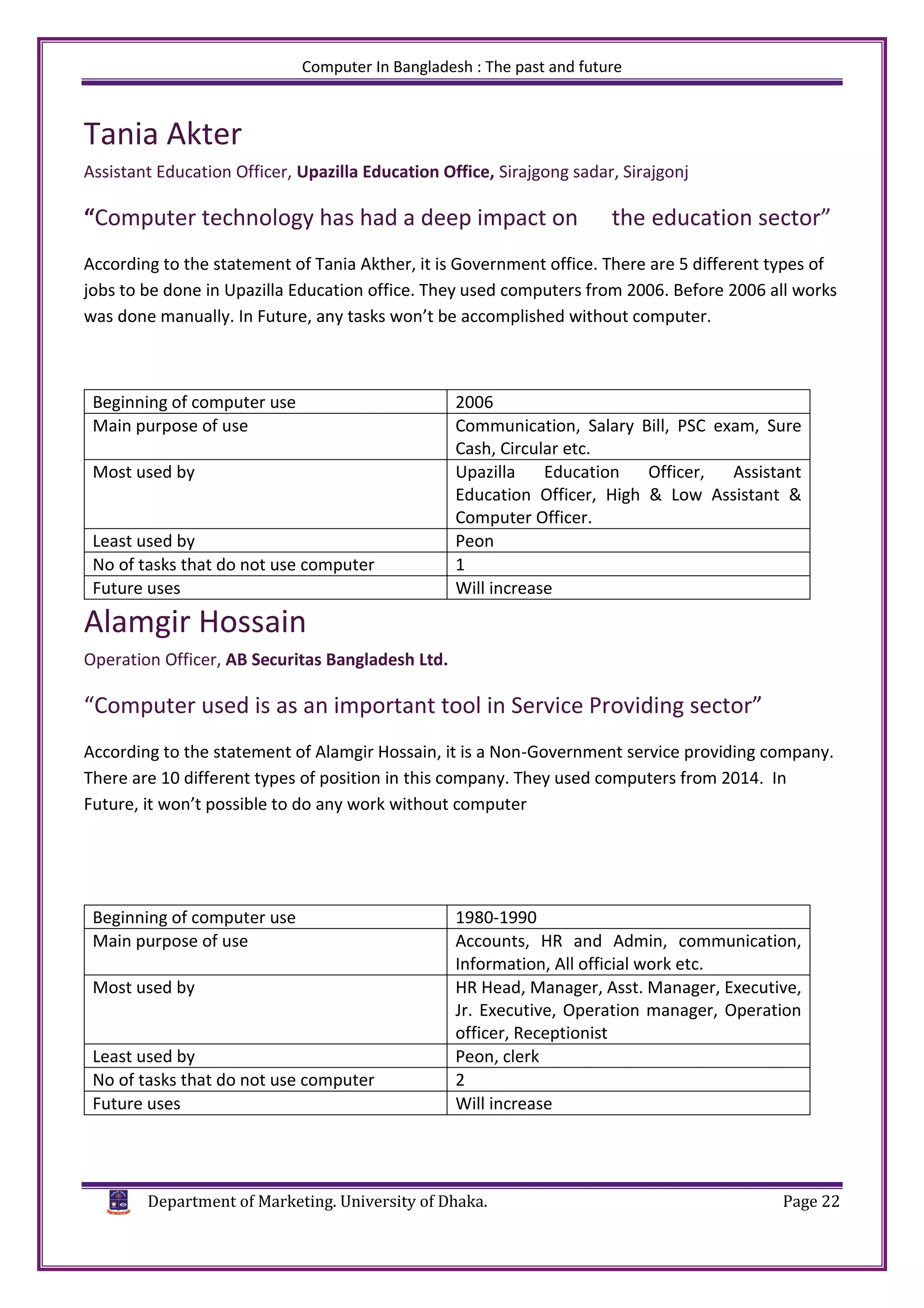 Uses of computers in bangladesh | PDF