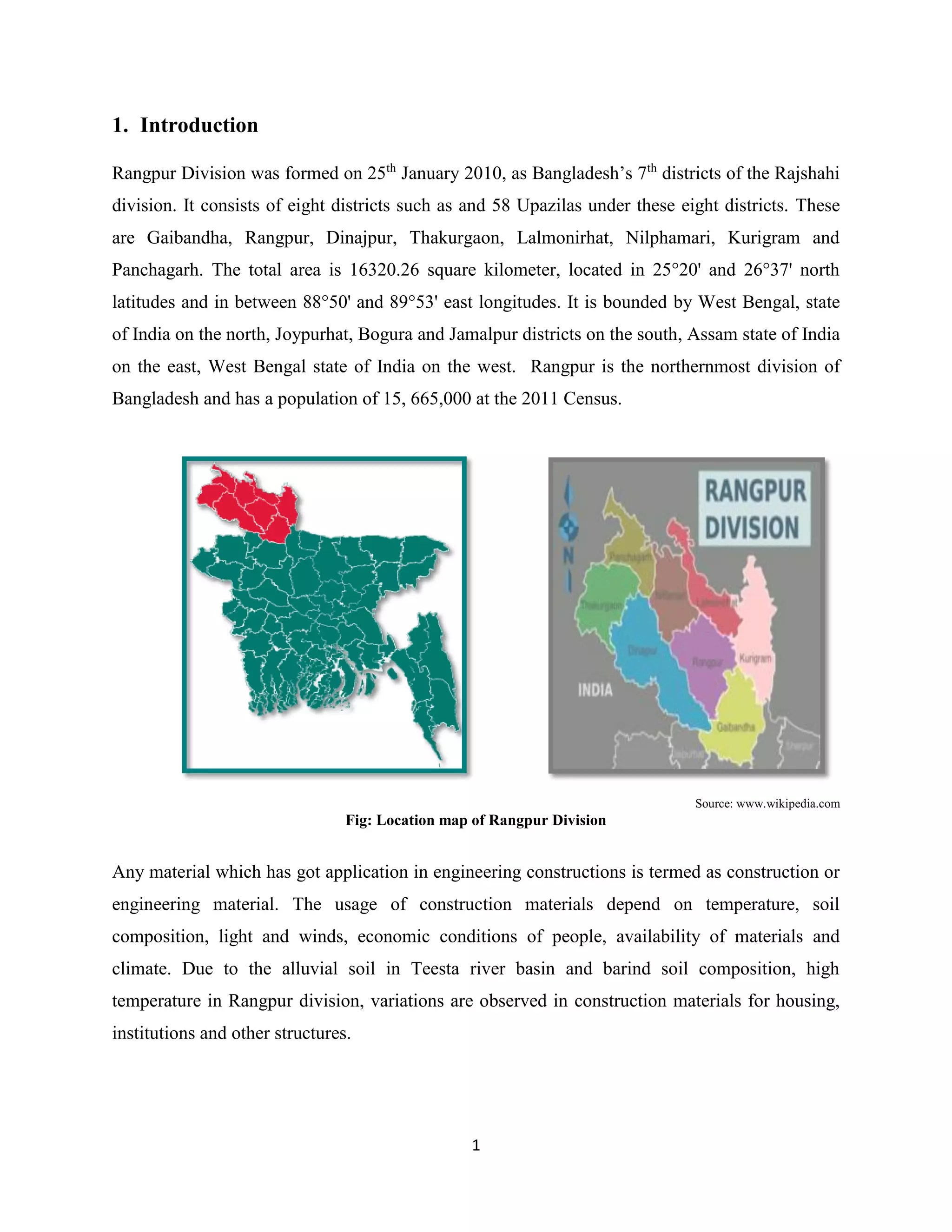 Uses of construction material in building of rangpur division in ...