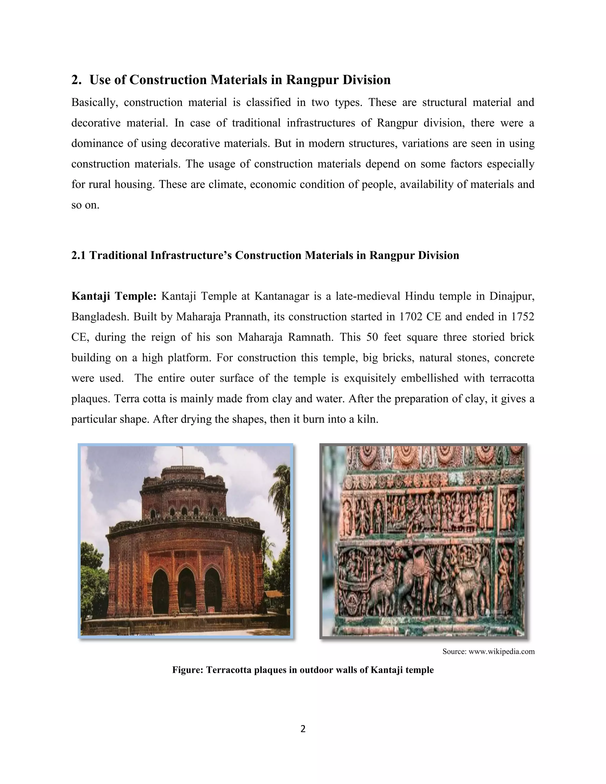 Uses of construction material in building of rangpur division in ...