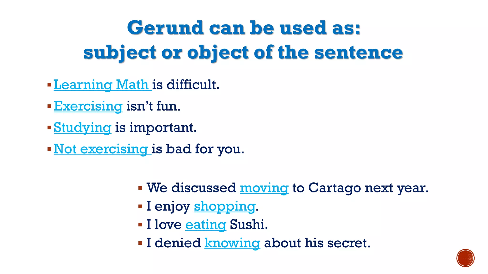 Uses of gerund | PPT