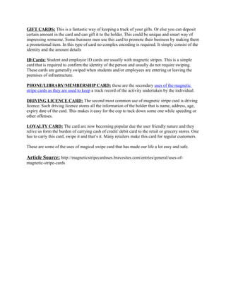 Uses of magnetic stripe cards | PDF | Credit Cards | Personal Debt