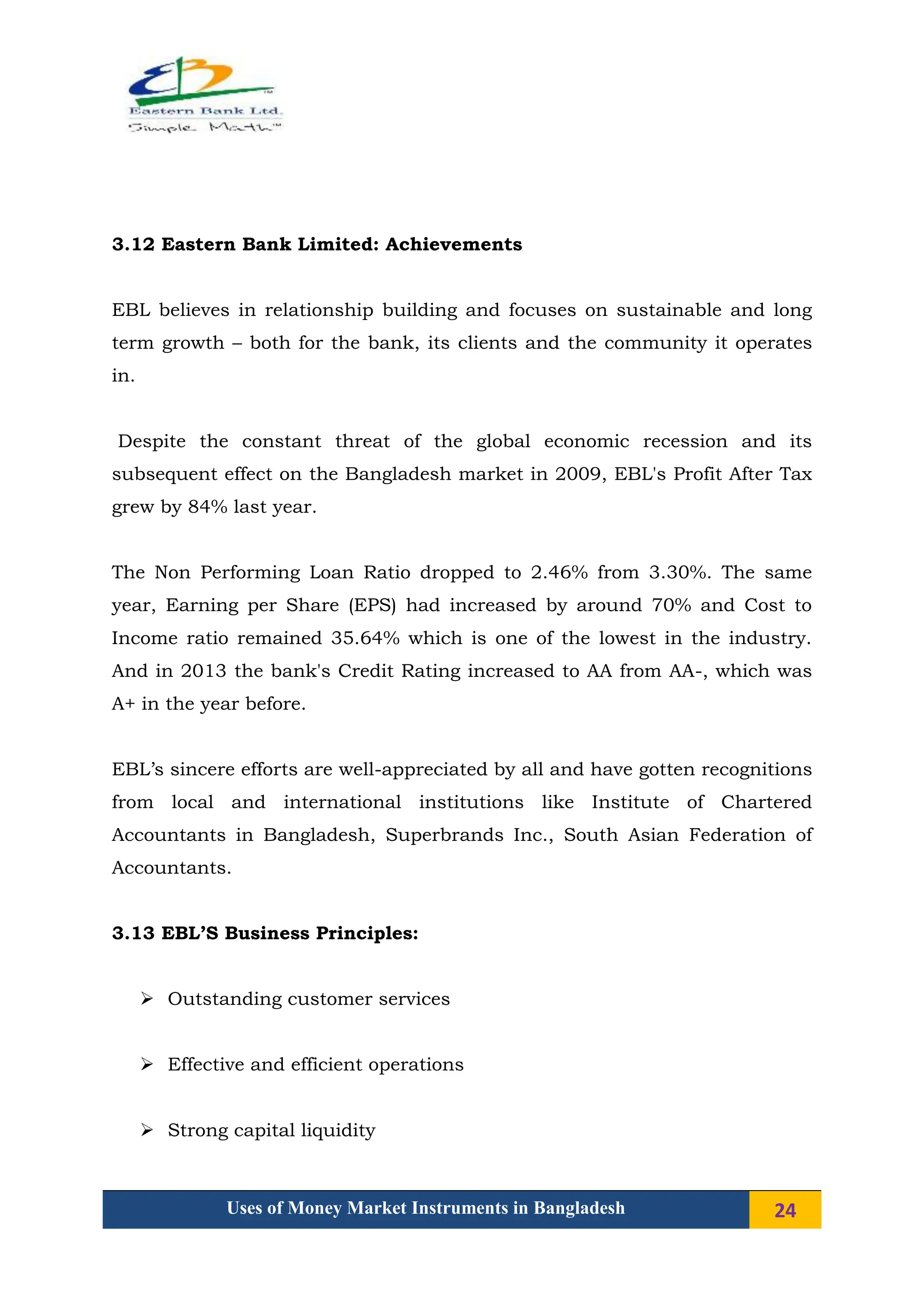 Uses of money market instrument in Bangladesh -Eastern Bank Limited ...