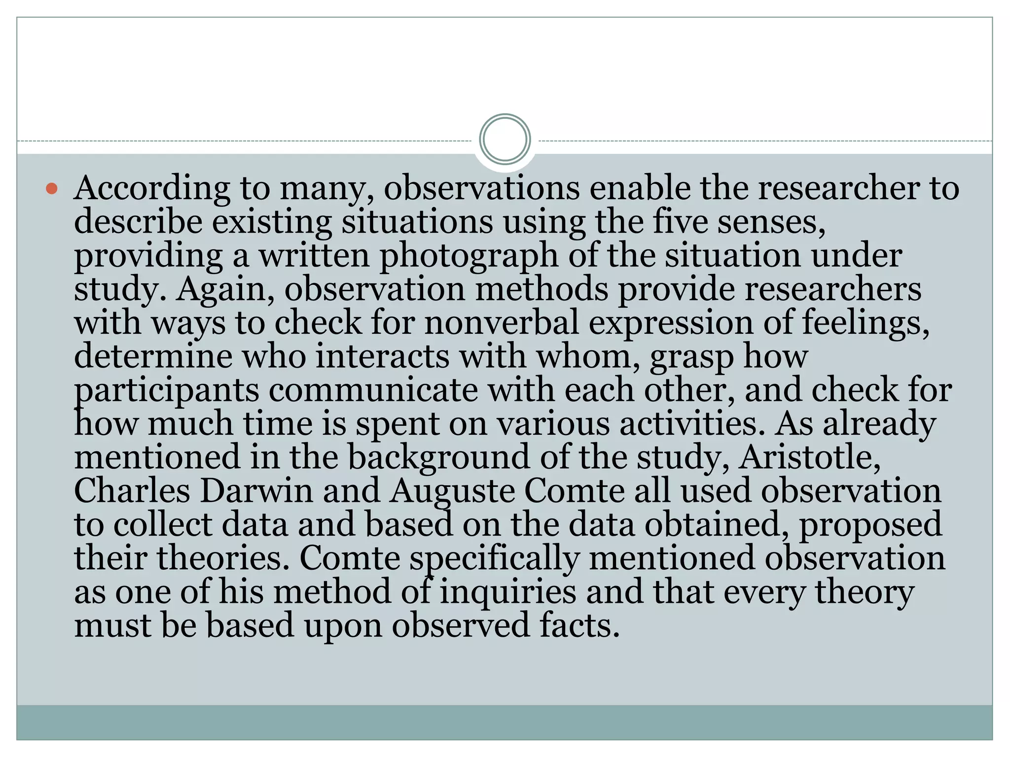 Uses of observational techniques. | PPTX