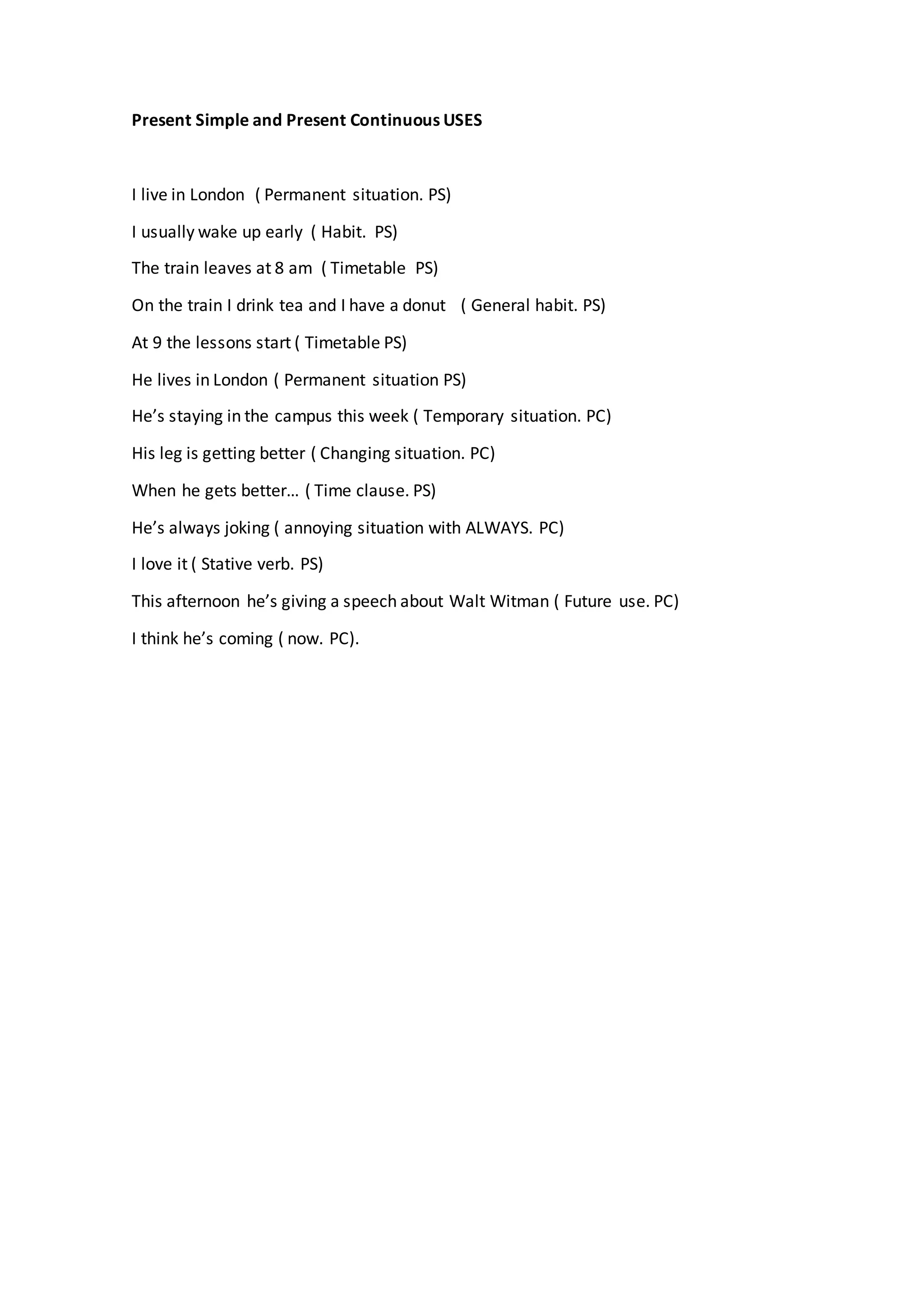 Uses of Present Simple and Present Continuous | DOCX