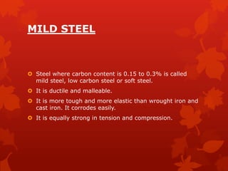 Uses of various steel in civil engineering | PPT