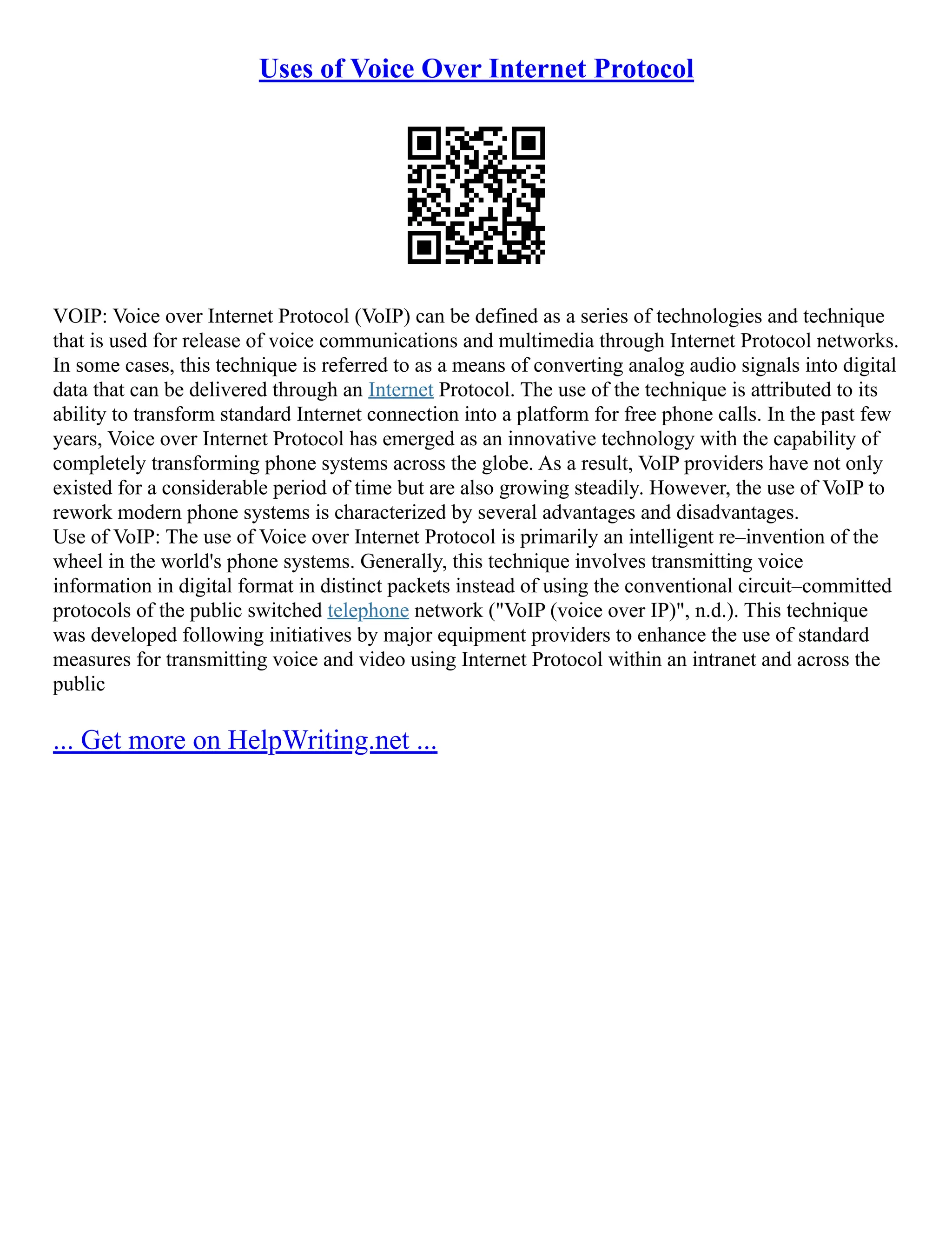 Uses Of Voice Over Internet Protocol | PDF