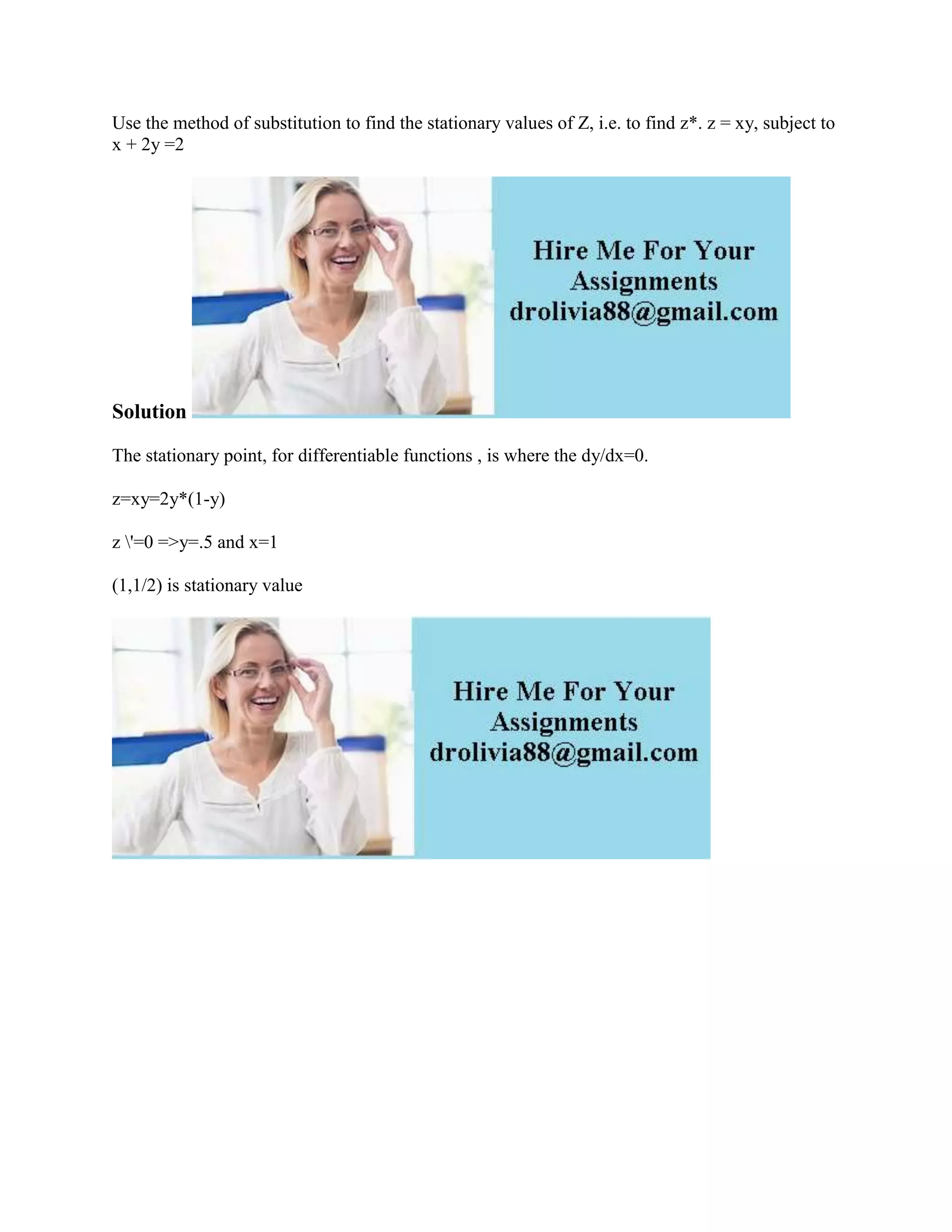 Use the method of substitution to find the stationary values of Z- i-e.docx