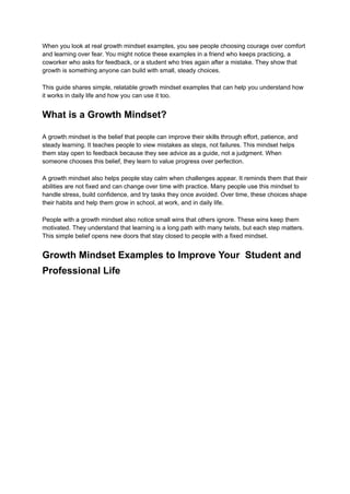 15 Growth Mindset Examples to Transform Setbacks into Success | PDF